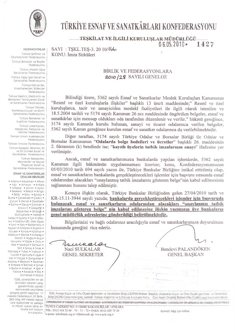 23 Nolu Genelge 14.05.2010 (İmza Sirküleri) | İstanbul Esnaf ve ...